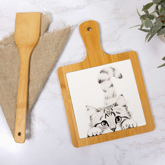 Bamboo Ceramic Tile Cat Trivet – Purrs and Whiskers