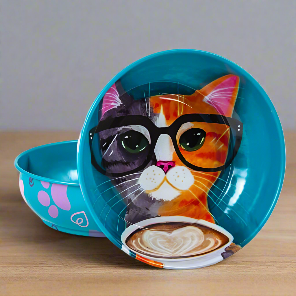 Blue Metal Cat Bowl – Purrs and Whiskers